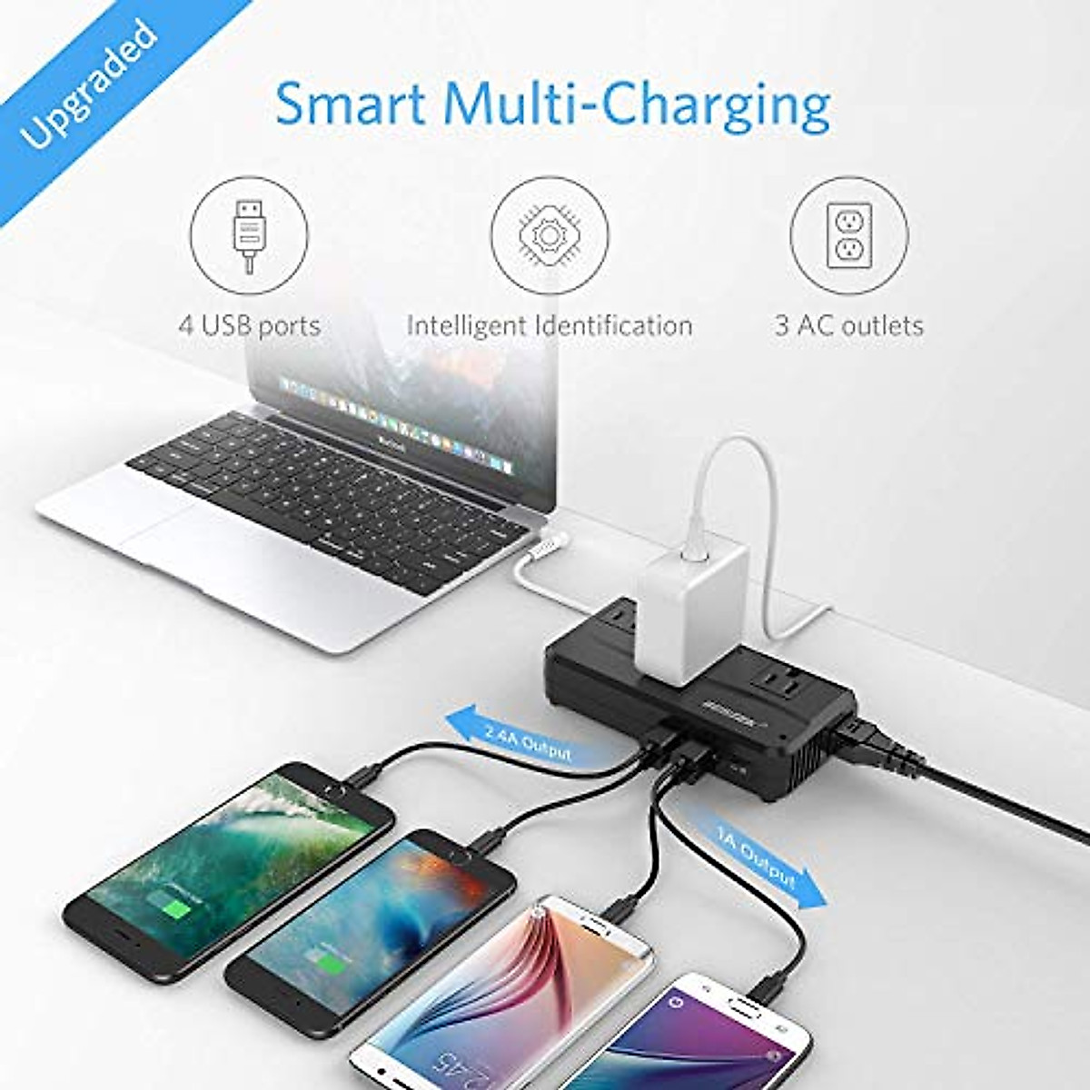 BESTEK Universal Travel Adapter 220V to 110V Voltage Power Converter with 6A 4-Port USB Charging and UK/AU/US/EU Worldwide Plug Adapter International Converter Adapter