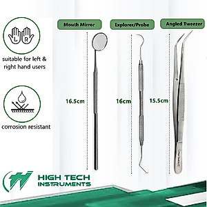8 Pcs Oral Hygiene Kit Plaque Remover Professional Dental Picks for Teeth, Scraper, Serrated Tweezers, Mouth Mirror, Double Ended Picks for Gum Care Set - Stainless Steel with Carrying Case