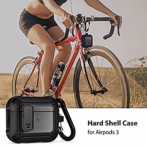 Filoto AirPods 3 Case, Secure Lock Shockproof Protective Apple Airpod 3rd Generation Cover Cool TPU Case for Air Pod 3 Wireless Charging Case with Carabiner Keychain Accessories (Black)