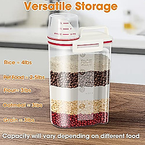 TBMax 2 Pack Rice Storage Containers 4 Lbs, Small Rice Dispenser with Measuring Cup, Cereal Containers Flour Bin, Kitchen Food Storage Container and Pantry Organizers, Pet Dog Cat Food Dispenser