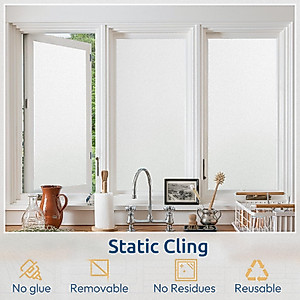 rabbitgoo Window Privacy Film, Frosted Removable Glass Covering for Bathroom, Opaque Static Cling Heat Control Door Sticker for Home Office Living Room, Non-Adhesive (Matte White, 17.5 x 78.7 inches)