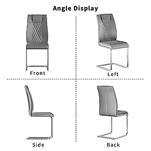 Baysitone Modern Dining Chairs Set of 4, Grey Dining Room Chairs, Metal Kitchen Chairs with Leather Padded Seat High Back, Chairs for Dining Room, Kitchen, Living Room