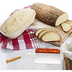 10" Oval Bread Banneton Proofing Basket for Sourdough, Includes Linen Liner, Metal Dough Scraper, Scoring Lame & Case, Extra Blades, Rising Dough Baking Bowl Gifts for Artisan Bread Making Starter