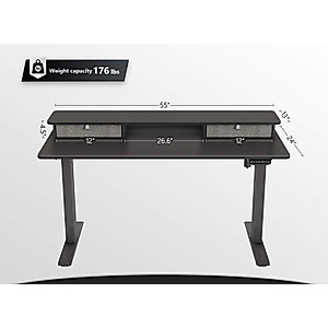 CubiCubi Electric Standing Desk with Double Drawers, 55x24 Inch Height Adjustable Sit Stand Desk with Storage Shelf, Home Office Computer Workstation, Black