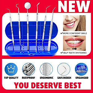 Antonki 6 Pack Teeth Cleaning Dental Tools, Plaque Remover Dental Hygiene Kit, Stainless Steel Professional Tooth Tartar Scraper for Home Use - with Case