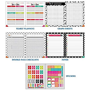 Schoolgirl Style Black, White & Stylish Brights Teacher Planner, 8" x 11" Undated Daily Planner, Weekly Planner, Monthly Planner With Planner Stickers for Classroom Organization & Teacher Organization