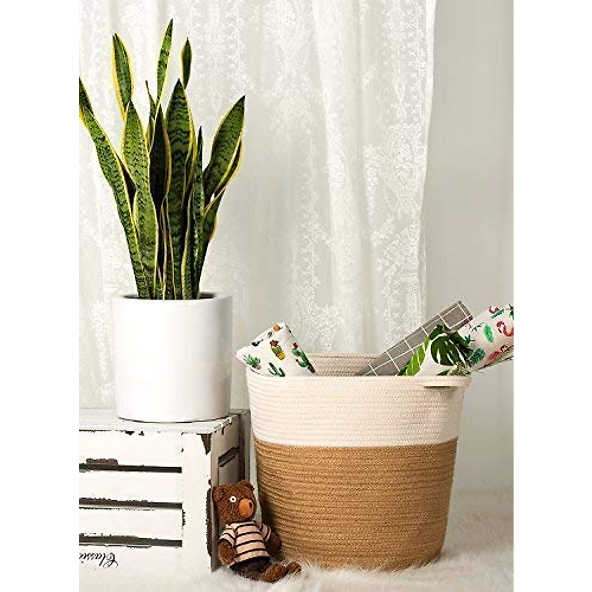 Goodpick Boho Woven Storage Basket Rope Laundry Basket with Handles (Set of 2)