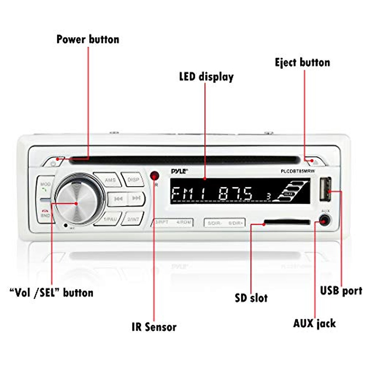 Pyle Marine Stereo Receiver Speaker Kit - In-Dash LCD Digital Console Built-in Bluetooth & Microphone 6.5” Waterproof Speakers (4) w/ MP3/USB/SD/AUX/FM Radio Reader & Remote Control - Pyle PLCDBT85MRW