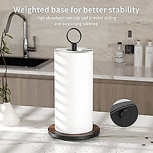 OROPY Paper Towel Holder Countertop with Heavy Duty Wood Base, Farmhouse Paper Towel Roll Stand for Kitchen Counter fits Standard and Jumbo Size Paper Towels (Brown)