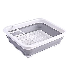 Drying Storage Basket, Collapsible Dish Drainer, Collapse for Easy Storage Dish, Portable Dish Drainer Organizer for Kitchen RV Camping (Grey), Gray