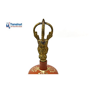 Tibetan Buddhist Meditation Bell Chakra Color - Bell of Enlightenment from Nepal 8 Inches Including free Box … (ORANGE)