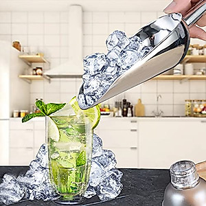 Metal Ice Scoop 3 Oz Small Stainless Steel Food Scoop Kitchen Ice Scooper For Ice Maker Candy Kitchen Bar Party Wedding Pet Animal Dog Food Scoop Beach Shovel Easy Clean Dishwasher Safe(Silver)