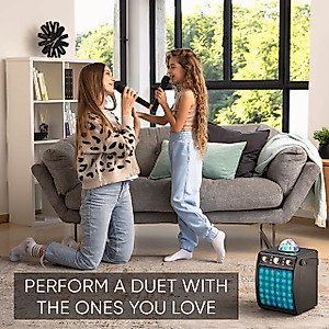 MASINGO Karaoke Machine for Adults and Kids with 2 Wireless Microphones, Portable Singing PA Speaker System Set with 2 Bluetooth Mics, Disco Ball Party Lights & TV Cable, Ostinato M7