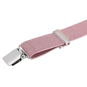 Pzle Men's Bow Tie and Suspenders Set Adjustable Elastic 47 Inches Blush Pink