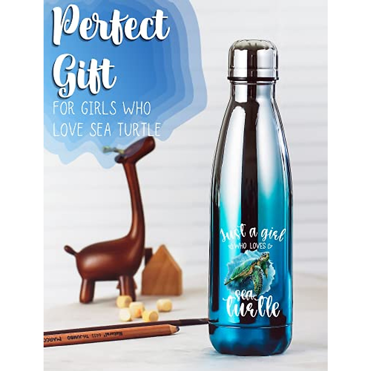 Sea Turtle Stainless Steel Water Bottle, Turtle Themed Gifts, Sea Turtle Party Supplies, Double Wall Vacuum Insulated Thermo Bottle