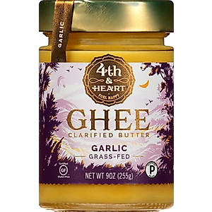 4th & Heart California Garlic Grass-Fed Ghee, 9 Ounce, Keto, Pasture Raised, Lactose and Casein Free, Certified Paleo