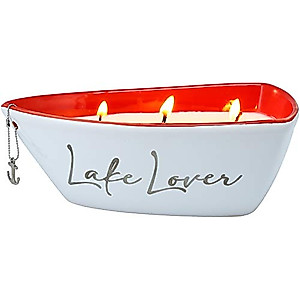 Pavilion Gift Company Lake Lover-Triple Wick 10 oz 100% Soy Wax Scent: Fresh Linen with Silver Detail Accents. Candle, White