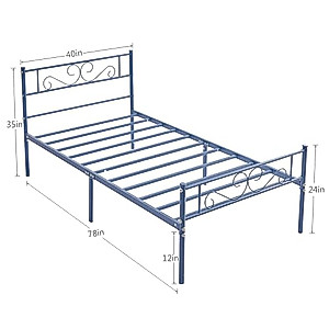 VECELO Twin Size Bed Frame with Headboard, 14 Inch Metal Platform Mattress Foundation, No Boxing Spring Needed, Squeak Resistant, Easy Assembly, Sky Blue