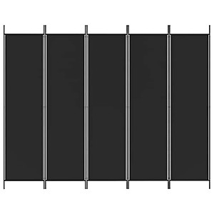 YAFF 5-Panel Folding Partition Privacy Screens, Portable Fabric Room Divider with Iron Frame, Freestanding Privacy Partial for Bedroom Home Office, 98.4" x 78.7"-Black
