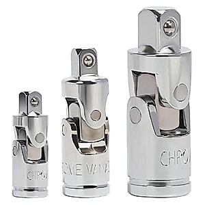 VASTOOLS Universal Joint Socket Adapter 3pcs, 1/4, 3/8 & 1/2 in.Drive, CR-V, Impact Universal Joint Set, Access Fasteners at Any Angle