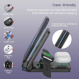 Wireless Charger, 3 in 1 15W Fast Charging Dock Stand for iPhone 14/13/12/11/Pro Max/XS/XR/X/8 Plus/8, Compatible with Apple Watch Series and AirPods 3/2/Pro with 18W Adapter（Black）