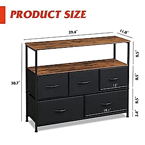 WLIVE 1-Drawer Nightstand and 5-Drawer Dresser TV Stand Set, Fabric Storage Tower for Bedroom, Hallway, Nursery, Closets, Tall Chest Organizer Unit with Textured Print Fabric Bins, Steel Frame