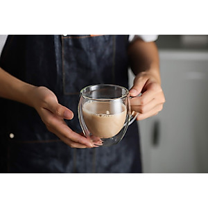 KitchenTour Insulated Coffee Mug 8 oz- Double Wall Glass Coffee Cup with Handle Set of 4 - Clear Glass Drinkware for Espresso，Cappuccino, Latte，Hot Beverages