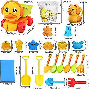 21 PCS Beach Toys with Storage Bag for Toddlers, Kids Cute Duck Theme Sand Toy Set Includes Beach Bucket, Truck, Shovel, Animal Sand Molds and Watering CanOutdoor Toys for Toddlers Kids Age 3 4 5 6+