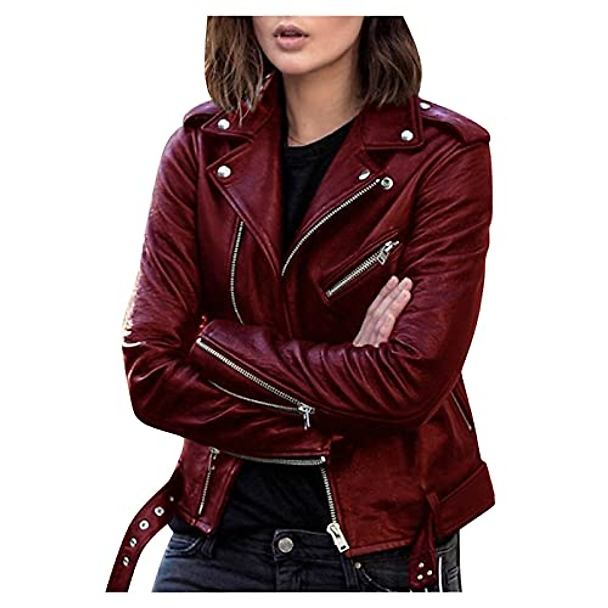 ylyoy Leather Jacket Women Vintage Long Sleeve Zip Up Motorcycle Jacket Cropped Lapel Slim Coats Fall Fashion Outfits 2023