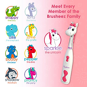Brusheez Kids’ Electric Toothbrush Set - Safe & Effective for Ages 3+ - Parent Tested & Approved with Gentle Bristles, 2 Brush Heads, Rinse Cup, 2-Minute Timer, & Storage Base (Sparkle The Unicorn)