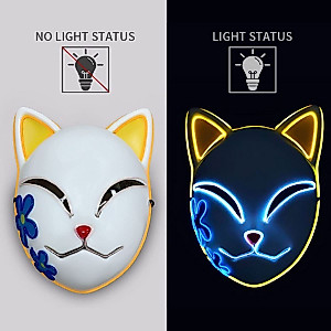 LTFUNPN Demon Killer Mask-Christmas Props Decoration Party Costume Horror Mask, Japanese Anime Cosplay Costume Ghost Blade Mask(Yellow)