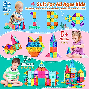 LUDILO 146PCS Magnetic Tiles Building Blocks Set for Kids Magnetic Blocks Magnet Tiles Building Toys 3D Clear Magnetic Toys Preschool Learning Stem Toys for 4 5 6 7 8 9 Year Old Girls Boys Xmas Gifts