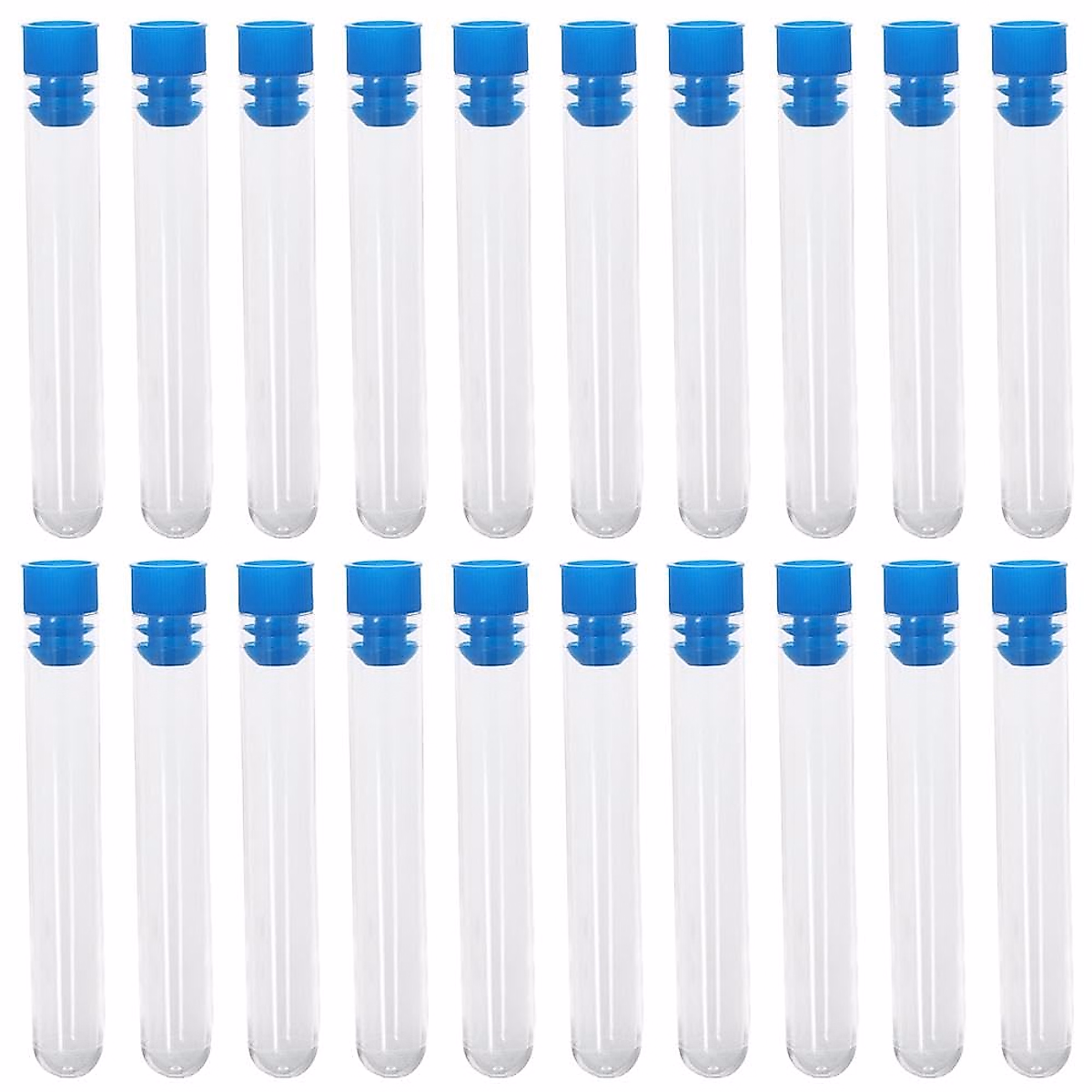 HOBBYIN 20Pcs Clear Plastic Test Tubes with Blue Caps,16×100mm Clear Tube for Scientific Experiments, Halloween, Christmas