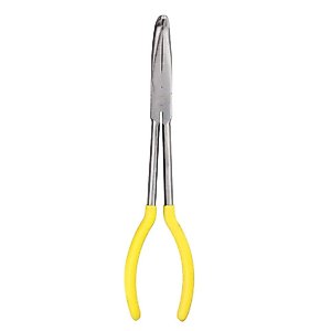 BQKKWIN 11 Inch Long Reach Long Nose Pliers Designed for Mechanics, Technicians, and Contractors Work with Delicate or Difficult-to-Reach Pieces Milled-Jaws Steel “90° Degree Bent Nose Plier