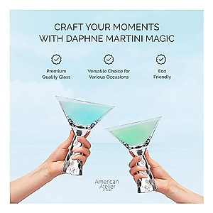 American Atelier Daphne Martini Glasses | Set of 2 | Hammered Metal Design | 9-Ounce Capacity | Elegant Cocktail Barware for Martini or Cosmopolitan (Silver)