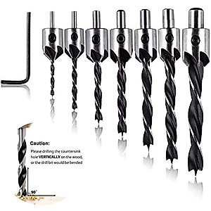 Countersink Drill Bit, Golden^Li 7 PCS 3-10mm HSS Woodworking Drill Bits Set Chamfering Counter Bits with One Hex-Key, Adjustable Carpentry Reamer Plated Perfect for Plastic Metal Wood DIY