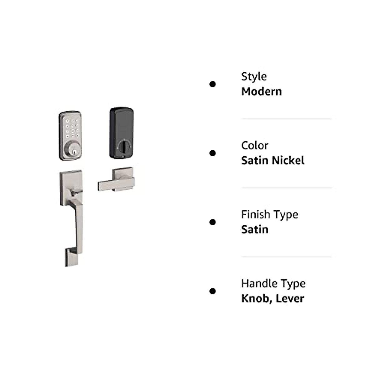 Zomoss Keyless Entry Door Lock Handle Set, Front Door Electronic Keypad Deadbolt Knob Lever Set, Auto Lock, 20 User Codes, 1 Touch Locking, Satin Nickel