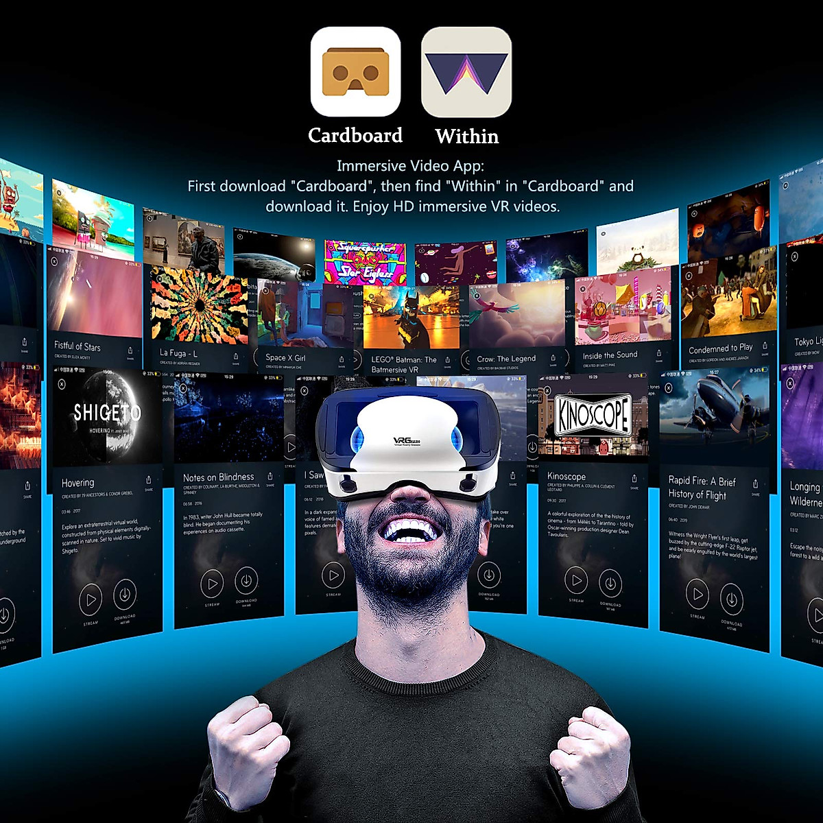 Vecot VR Headset Virtual Reality VR 3D Glasses VR Set Incl 3D Virtual Reality Goggles (White)