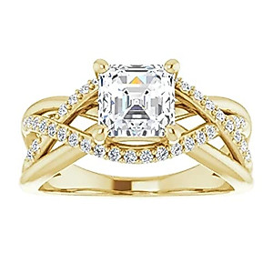 Handmade 10K Gold 1 CT Asscher Cut VVS1 Colorless Moissanite Engagement Rings for Women Bridal Set Moissanite Wedding Rings for Gifts (Yellow Gold, 9.5)