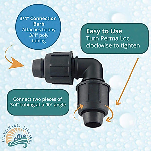Perma-Loc Tubing Elbow - Size 3/4" - 2 Pack | Reusable Connector | Drip irrigation Parts | Fittings | Compatible with Drip Depot Polyethylene Tubing