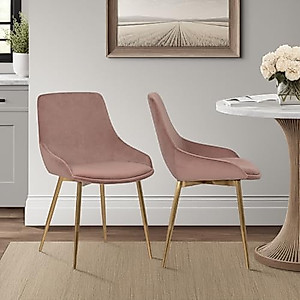 Armen Living Heidi Contemporary Fabric Dining Room Accent Chair, 18.5" Height, Velvet, Blush