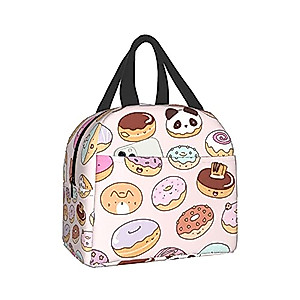 Insulated Lunch Bag Reusable Lunch Box, Cooler Lunch Tote Bag With Front Pocket for Women Men School Picnic Office Work, Kawaii Donuts