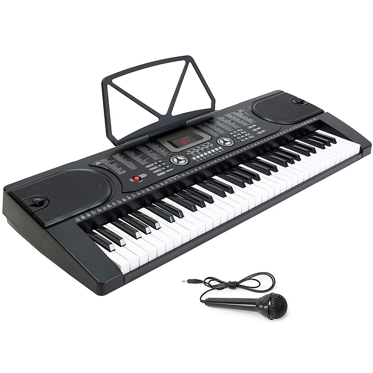 61-Key Electronic Piano Keyboard with 7-Position Adjustable Stand & Microphone - Black