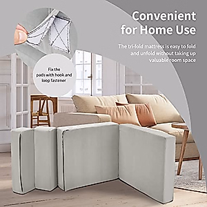 Casart Sofa Bed Tri-Fold Portable Sleeper Folding Memory Foam with Washable Cover Guest Chaise Lounge Padded Cushion Guest Sleeper Chair (Gray)