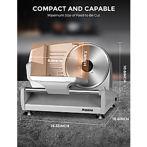 MIDONE Meat Slicer 200W Electric Deli Food Slicer with Two Removable 7.5’’ Stainless Steel Blade, Adjustable Thickness for Home Use, Child Lock Protection, Silver