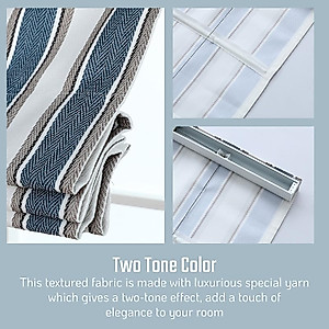 Everyday Celebration Roman Shades for Windows, Cordless Room Darkening Roman Window Shades, Pull Down Yarn-Dyed Vertical Stripe Window, Indoor Blinds & Shades with Woven Fabric, 35" W X 64" H, (Blue)