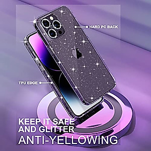 Choiche Compatible for iPhone 14 Pro Max Case Cute, Women Clear Glitter Bling Sparkly Case, [3 x Diamond Camera Lens Protectors] [2 x Tempered Glass Screen Protectors] 6.7-inch (Glitter Clear)