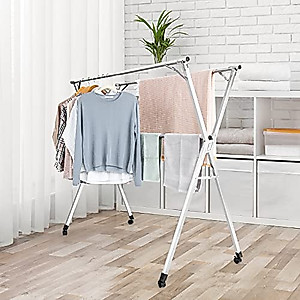 Tangkula Clothes Drying Rack with Wheels, Freestanding Stainless Steel Garment Rack for Laundry, Adjustable and Foldable, No Assembly Need, Space Saving Laundry Drying Rack for Indoor Outdoor