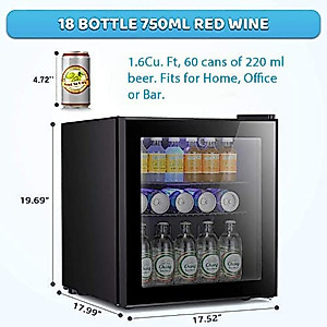 Antarctic Star Mini Fridge Cooler - 70 Can Beverage Refrigerator Black Glass Door for Beer Soda or Wine –Small Drink Dispenser Machine Clear Front Removable for Home, Office or Bar, 1.6cu.ft.
