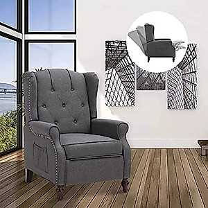 VUYUYU Wingback Recliner Chair, Push Back Arm Chair with Heat and Massage, Tufted Single Sofa for Home, Living Room, Office, Bedroom (Grey)